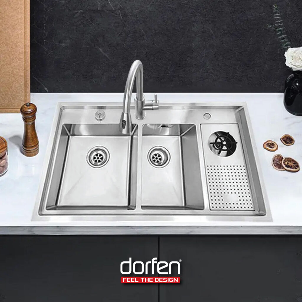 DORFEN Double Bowl Cup Rinser Smart Handmade Sink, DF-KS004 | MEL MART BD